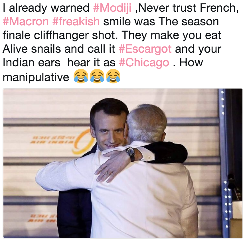 I already warned #Modiji ,Never trust French, #Macron #freakish smile ...