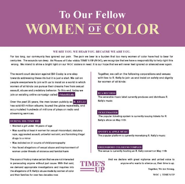 Today we join the call to #MuteRKelly #TIMESUP Read the full open ...
