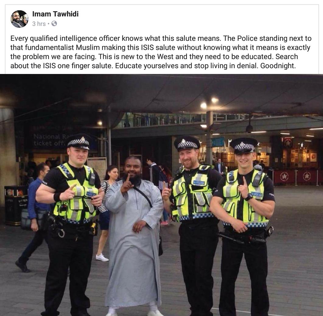 British police officers cheerfully giving the ISIS One-Finger-Salute ...