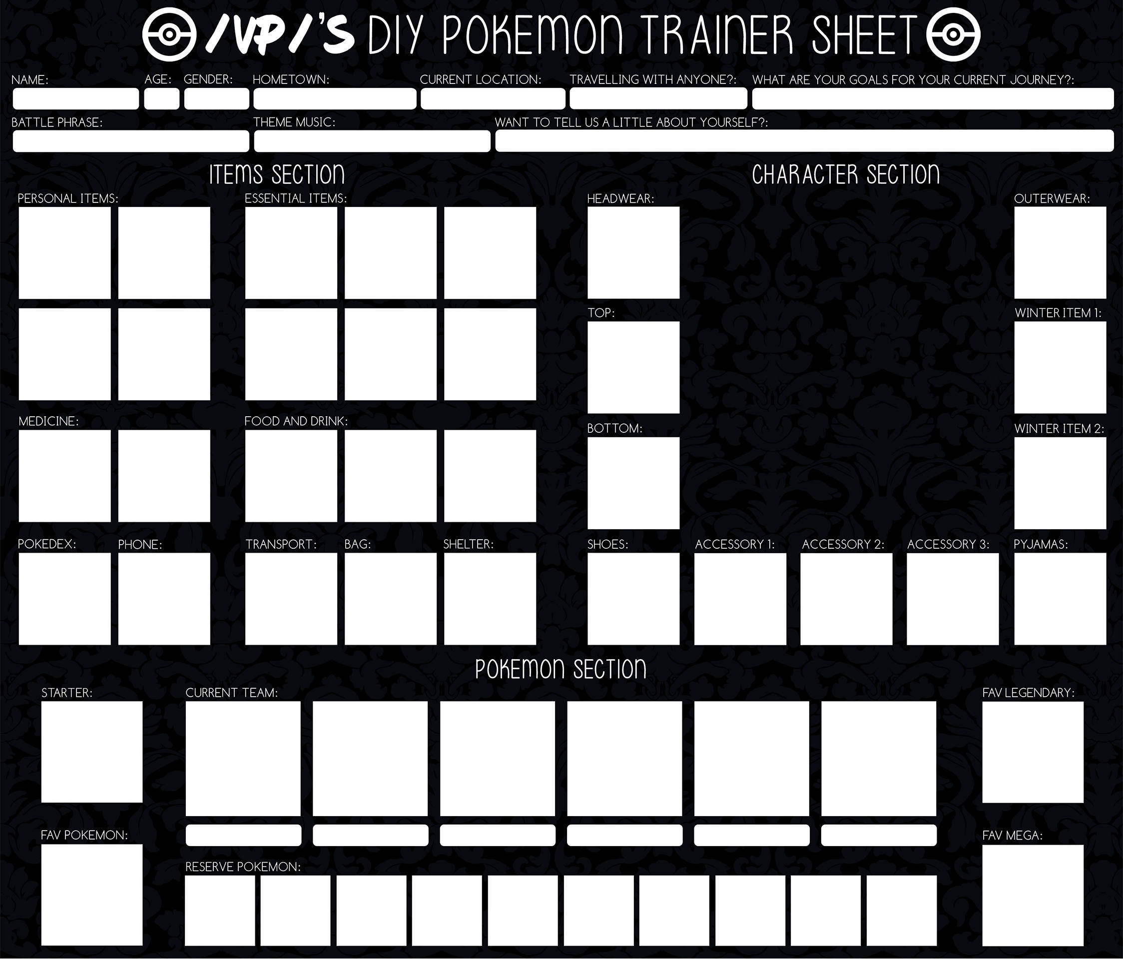 /Vp/'s DUI Pokemon Trainer Sheet templet | Pokémon | Know Your Meme