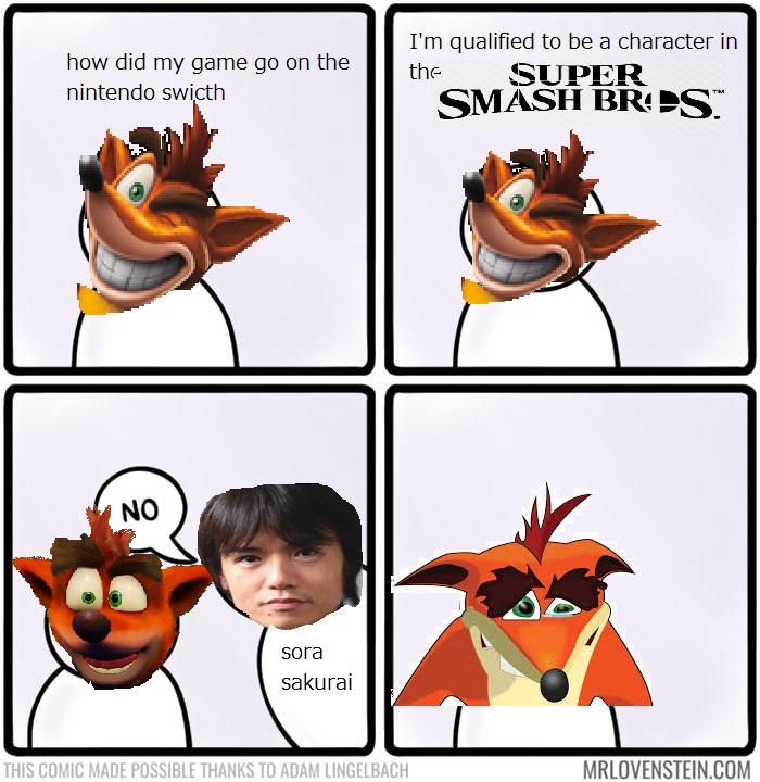 crash no accept in smash bros | Crash Bandicoot | Know Your Meme