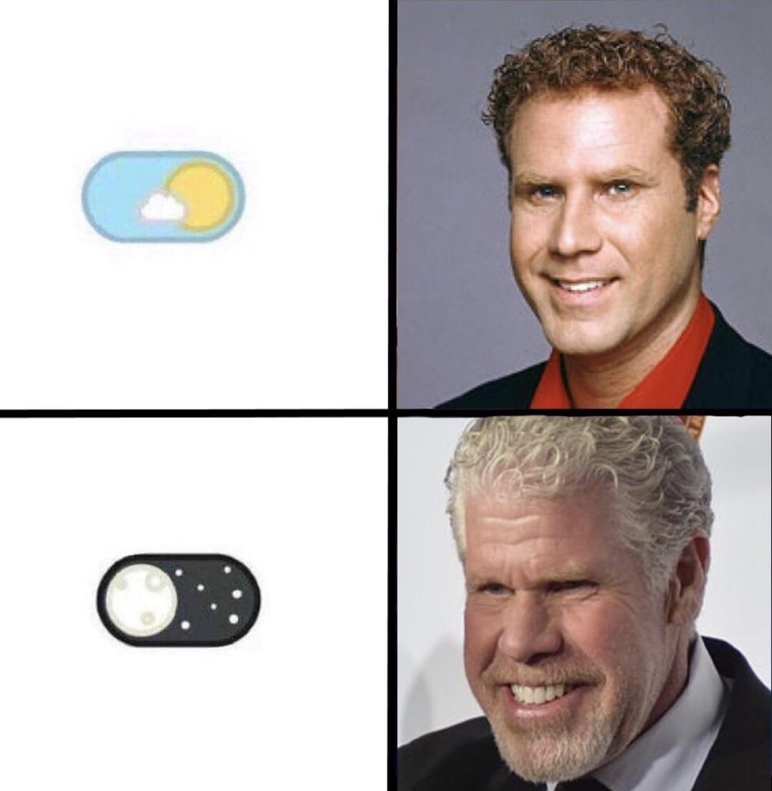 Will Ferrell in Day, Ron Perlman at Night | Day-Night Toggle Button ...