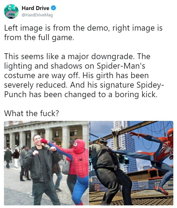 @HardDriveMag Tweet | Spider-Man Graphics Downgrade Controversy | Know ...