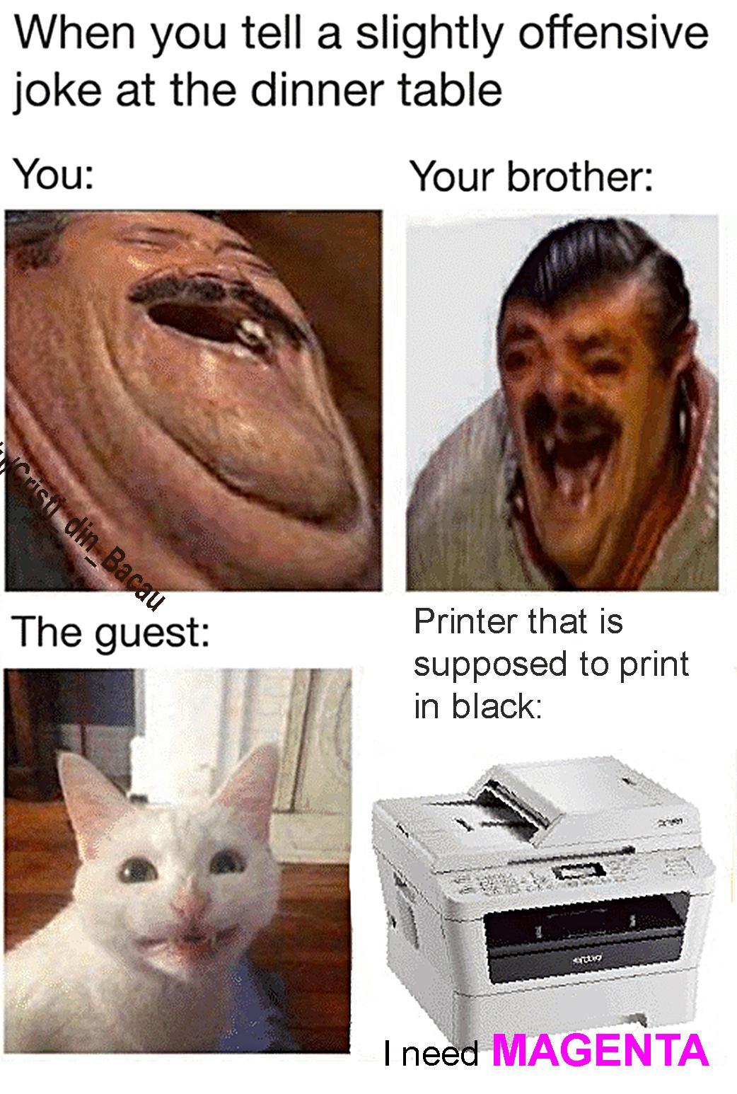 When you tell a slightly offensive joke at the dinner table | Printer ...