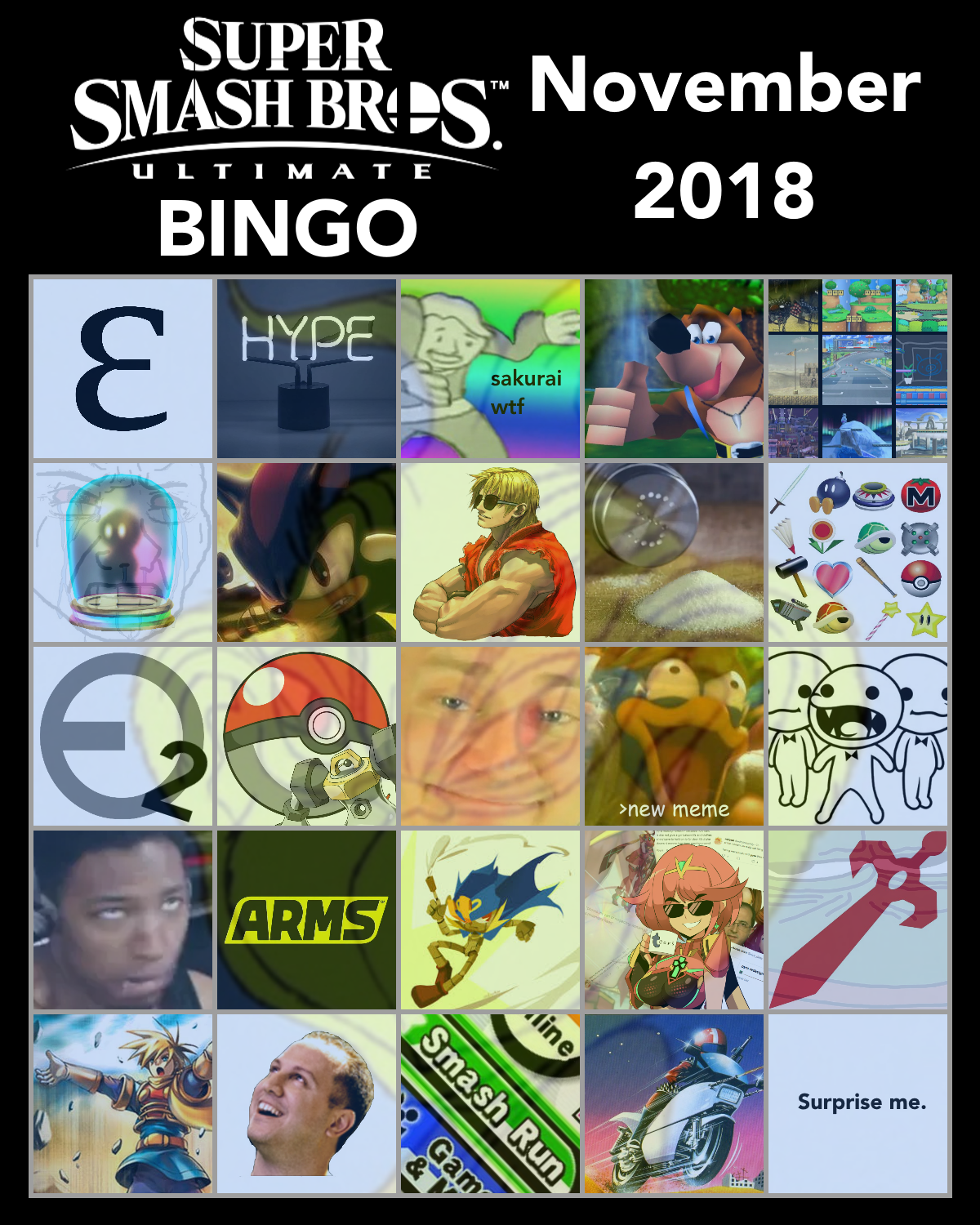 Bingo Card November 2018 | Super Smash Brothers Ultimate | Know Your Meme