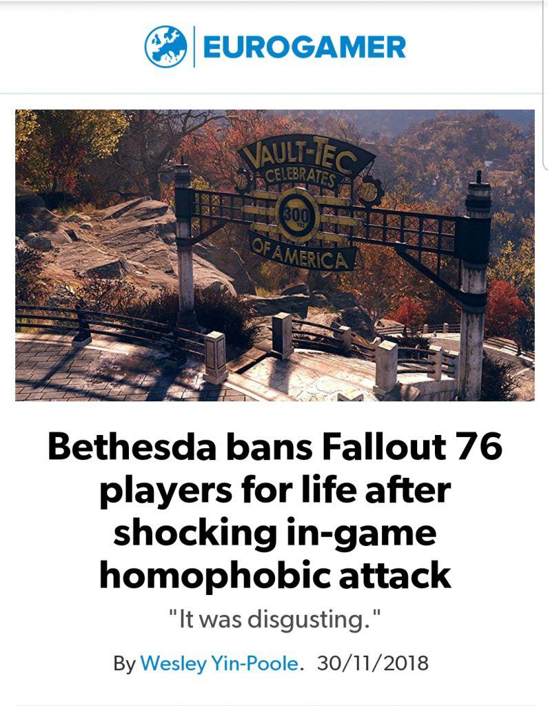 Banned for homophobic attacks | Fallout 76 | Know Your Meme