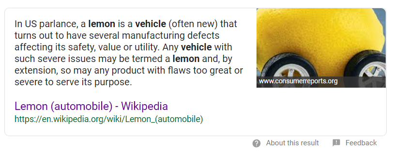 A Google Search Result for "Lemon Car" | Lemon Car | Know Your Meme