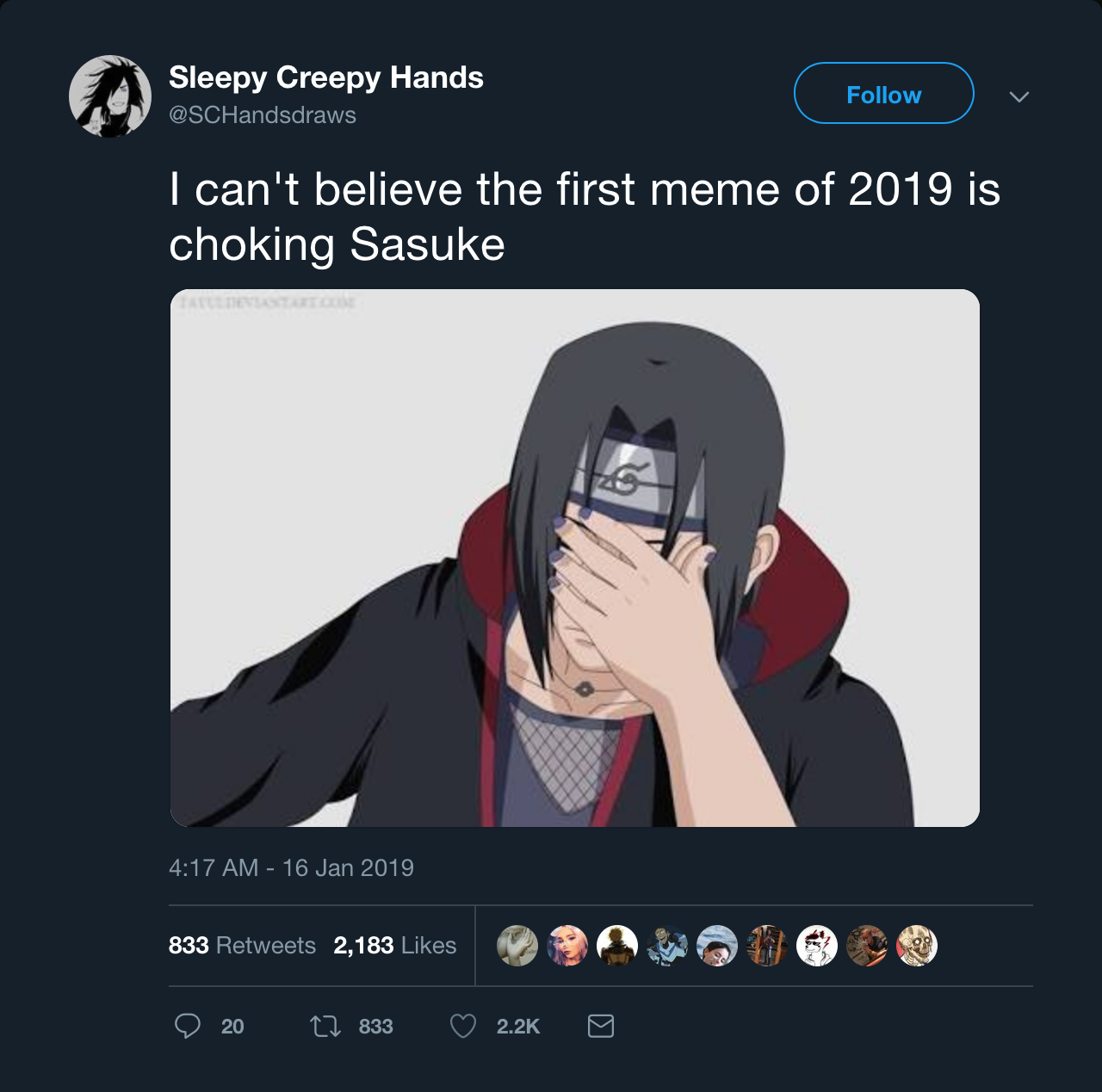 "I can't believe the first meme of 2019 is choking Sasuke" | Sasuke ...