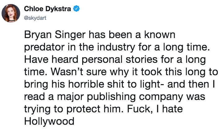 Bryan Singer has been a known predator in the industry for a long time ...