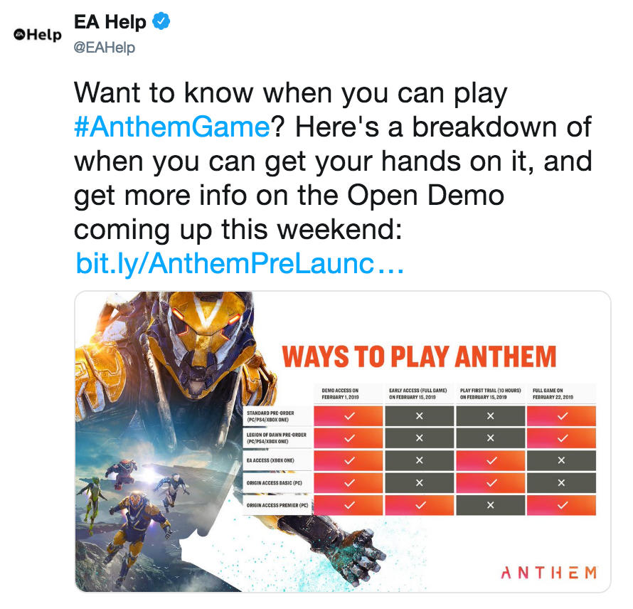 Want to know when you can play #AnthemGame? Here's a breakdown of when ...