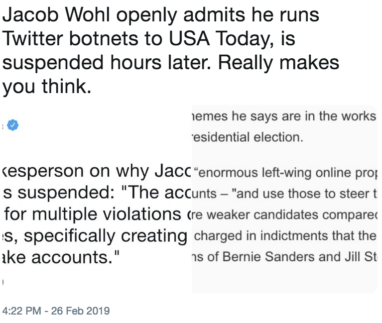 Jacob Wohl openly admits he runs Twitter botnets to USA Today, is ...
