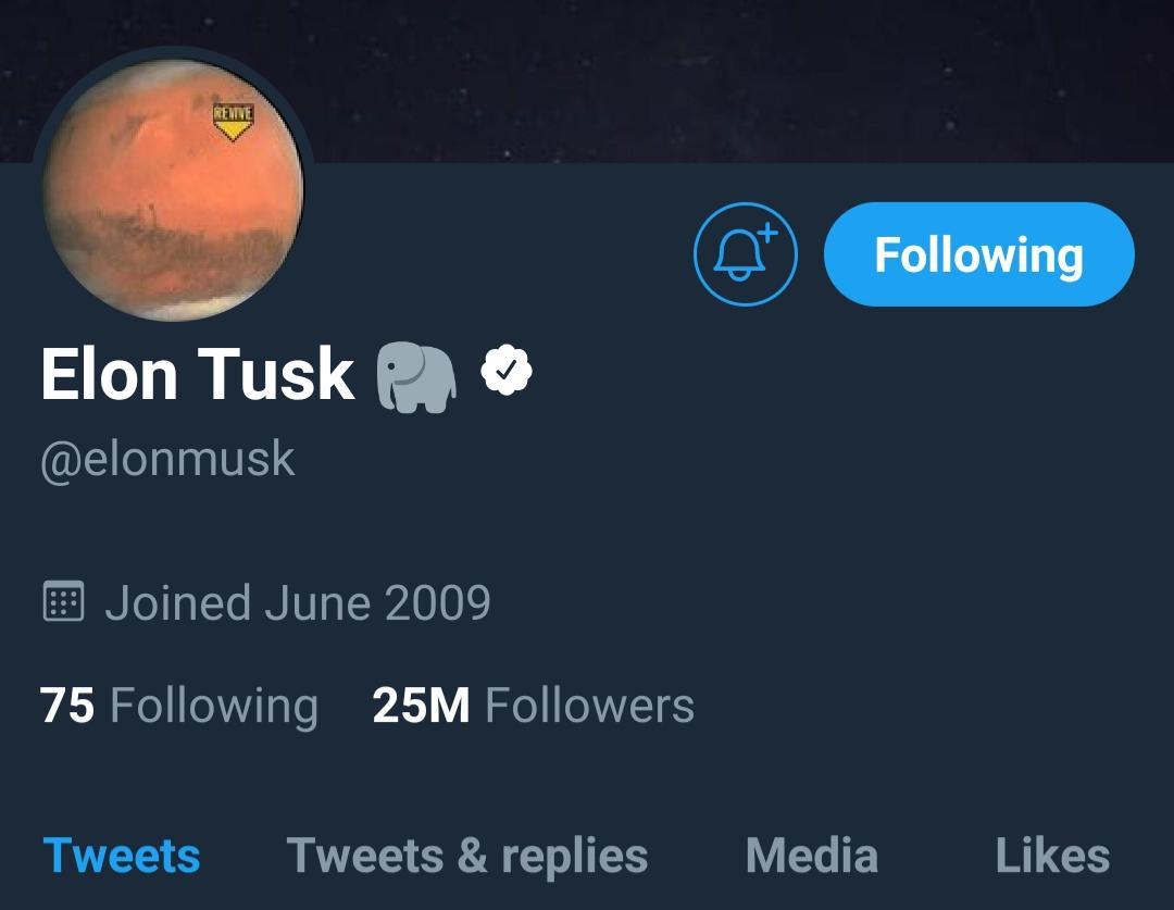 Screenshot of Elon Musk's Twitter Account, February 27th, 2019 ...