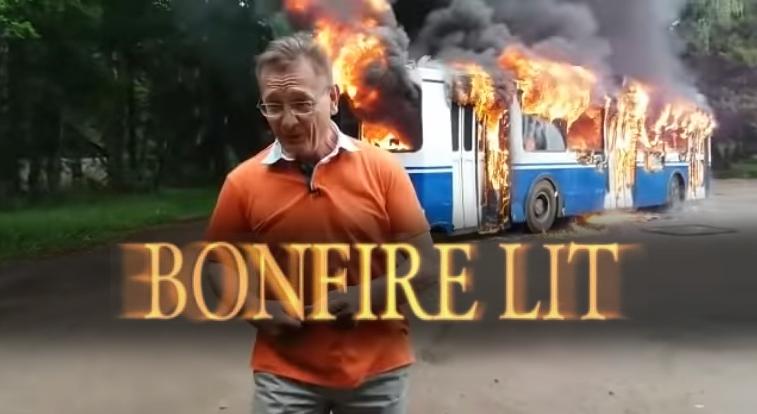 Burning Trolley Bus (Bonfire Lit) | Bonfire Lit | Know Your Meme