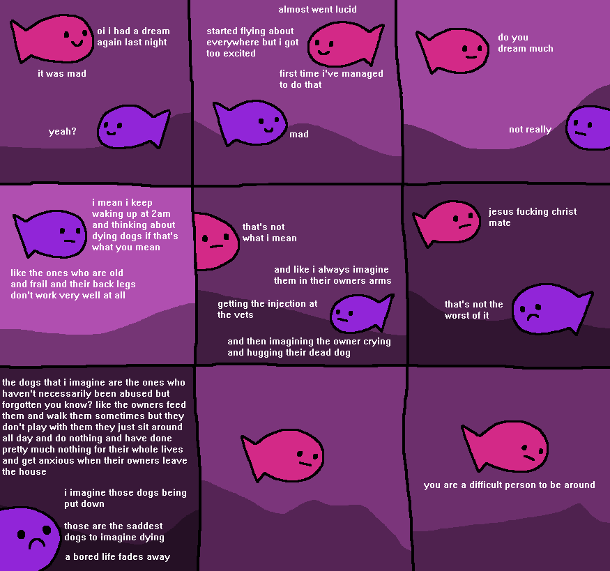 Two fish discuss dreaming about dogs | Dogs | Know Your Meme