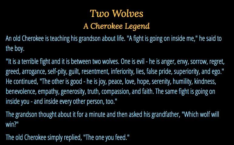 The proverb | Inside You There Are Two Wolves | Know Your Meme