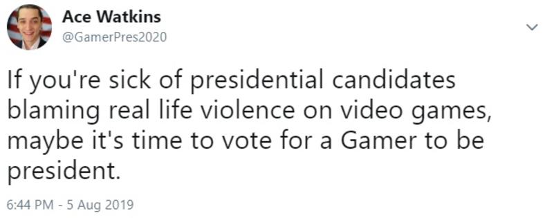 Ace Watkins #VideoGamesAreNotToBlame | Gamer President Ace Watkins ...