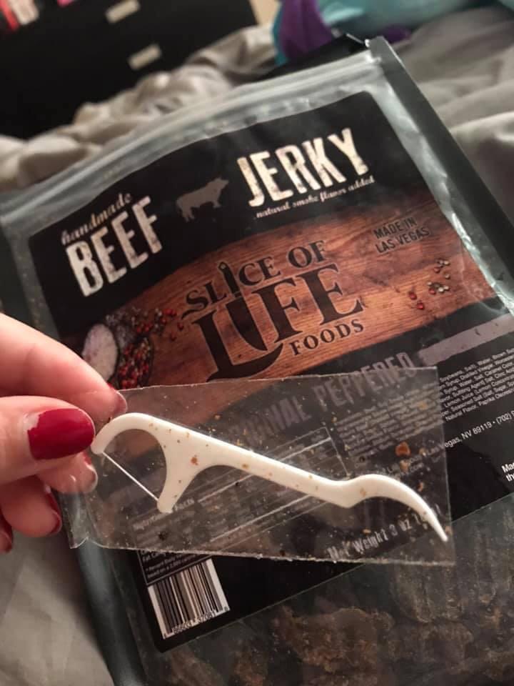 This bag of beef jerky came with a flosser | r/mildlyinteresting ...
