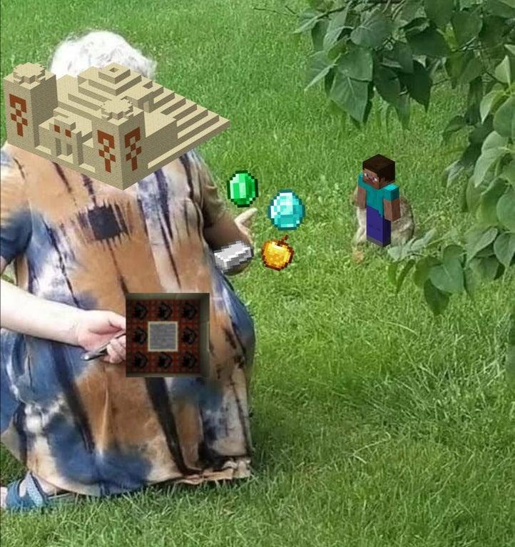 Minecraft version | Grandma Hiding Knife From Rabbit | Know Your Meme