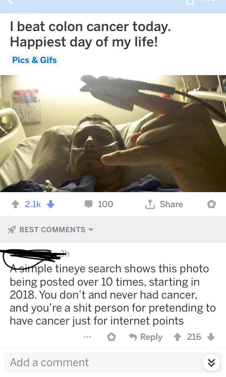 Guy fakes having cancer to get internet points | /r/MildlyInfuriating ...