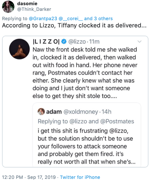 Clocked as delivered | Lizzo Postmates Controversy | Know Your Meme