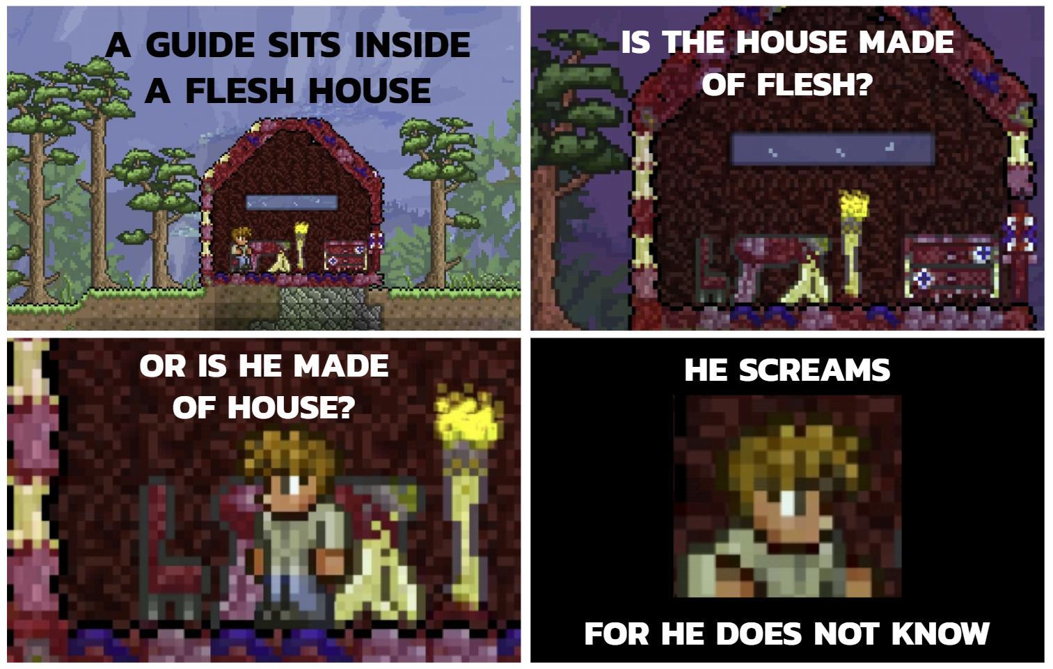 A guide sits inside a flesh house | He Screams For He Does Not Know ...