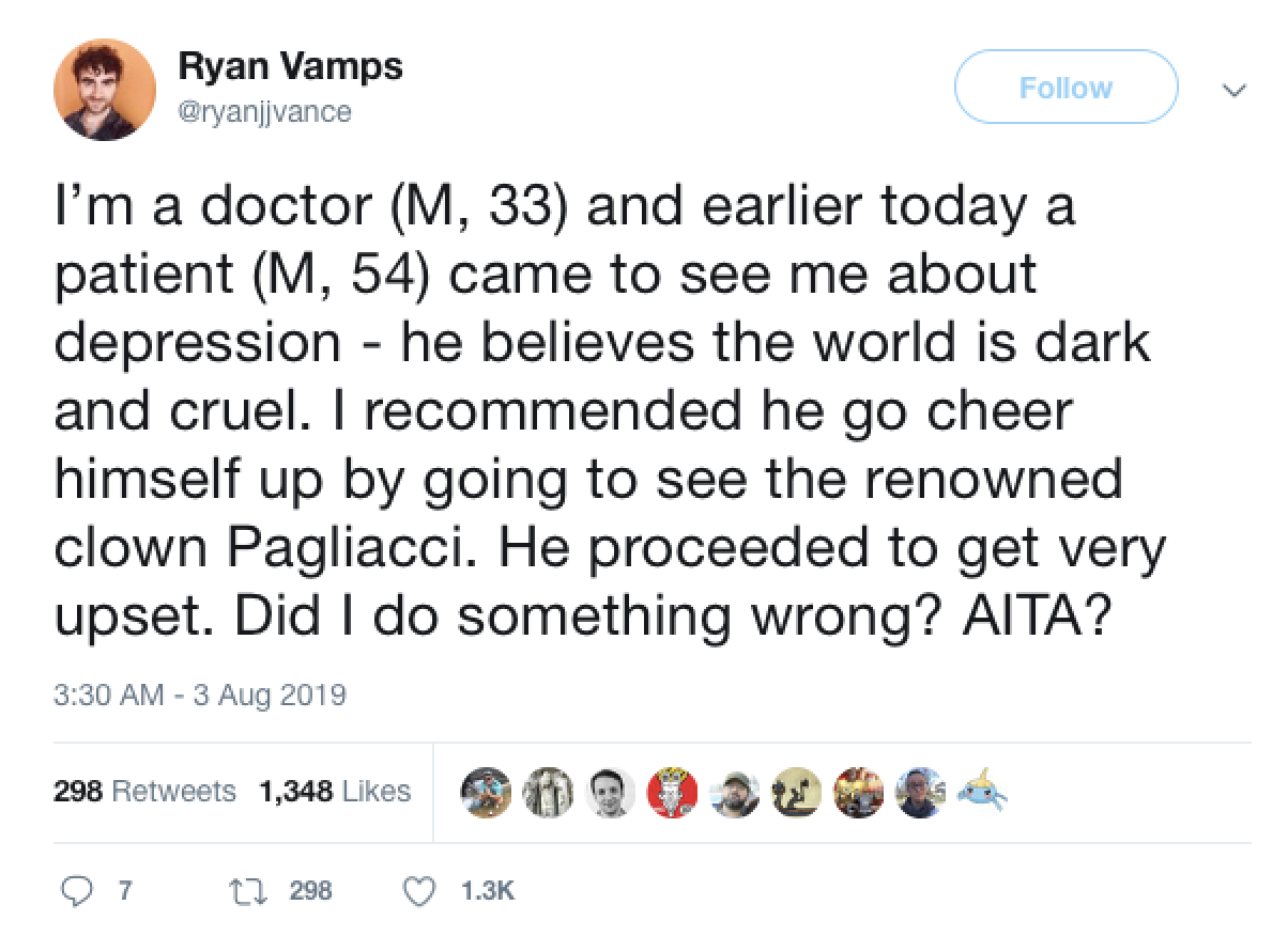 Pagliacci Tweets | But Doctor, I Am Pagliacci | Know Your Meme