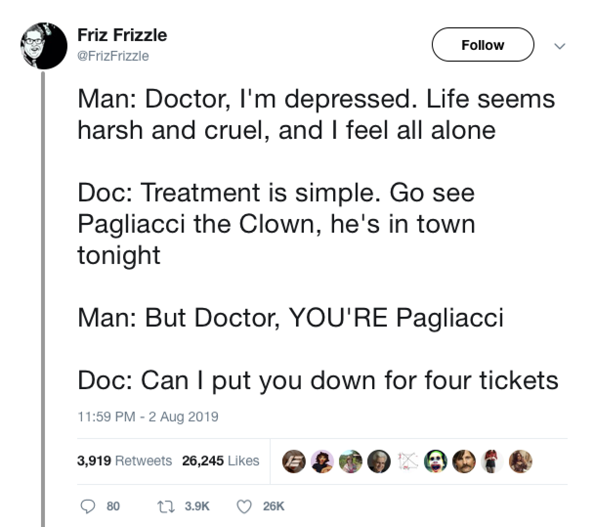 Four tickets | But Doctor, I Am Pagliacci | Know Your Meme
