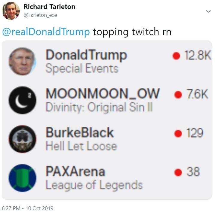 @Tarleton_exe's Tweet | Donald Trump's Twitch Channel | Know Your Meme