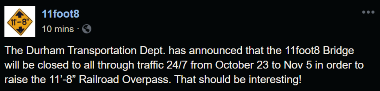 11 foot 8 overpass closing to be raised! | 11 Foot 8 Bridge | Know Your ...