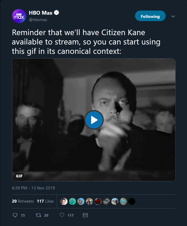 "Reminder that we’ll have Citizen Kane available to stream, so you can ...