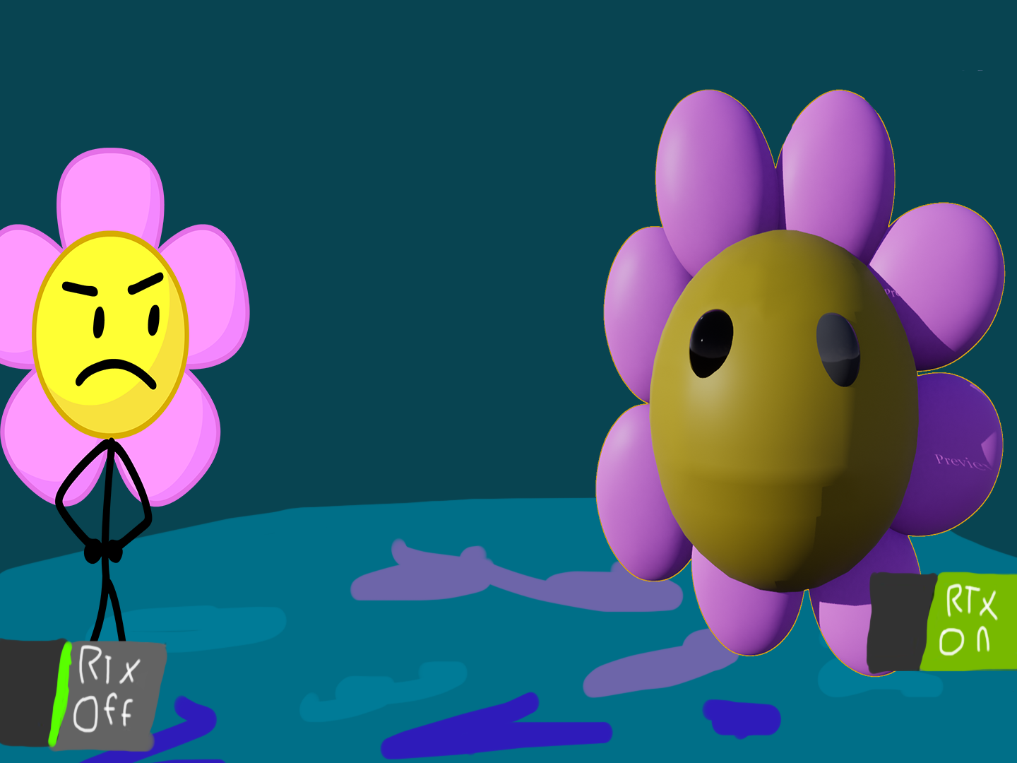 RTX OFF VS RTX ON FLOWER BFDI | RTX Off / RTX On | Know Your Meme