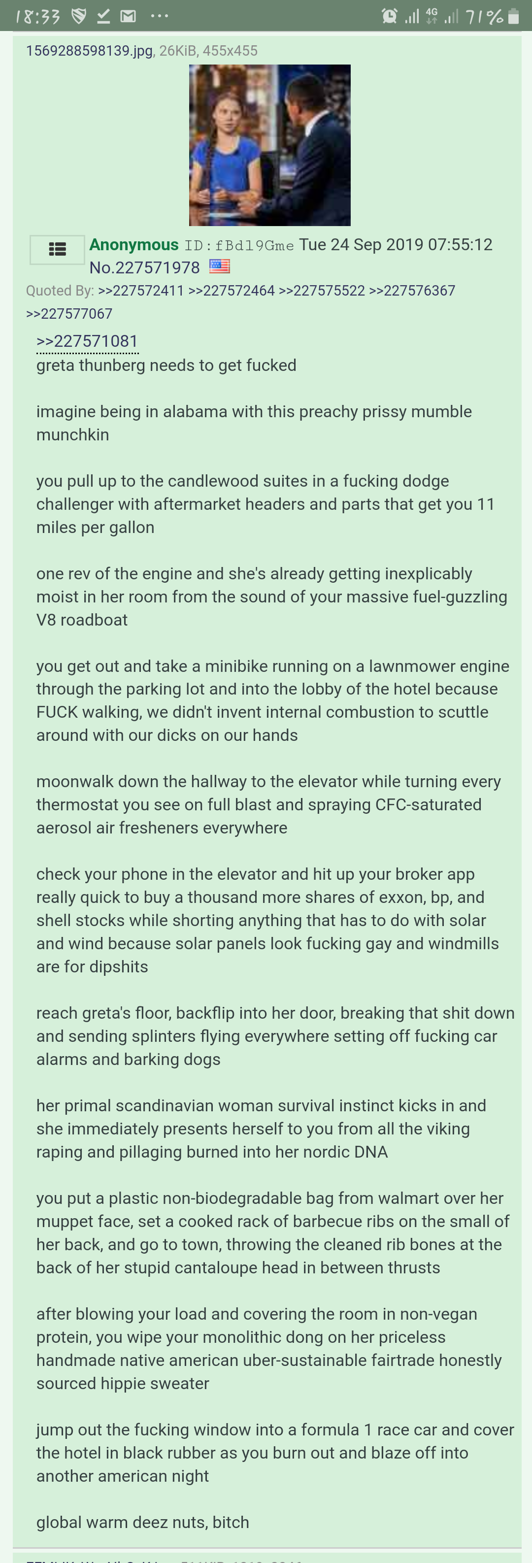 4chan post about how Greta Thunberg needs a good rogering | Greta ...