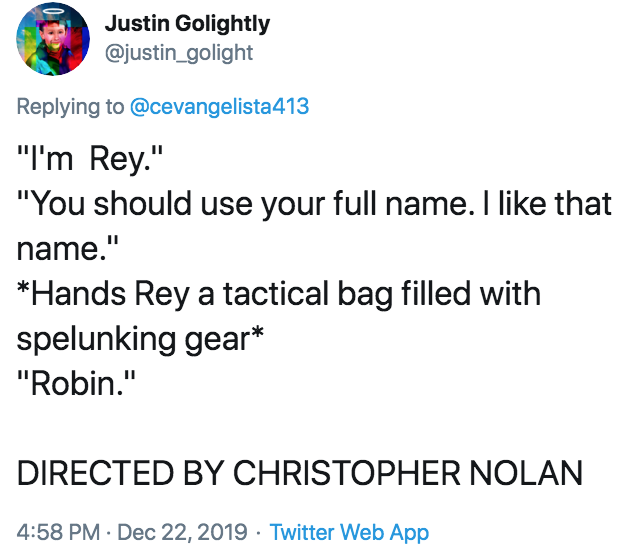 "I'm Rey." "You should use your full name. I like that name." *Hands ...