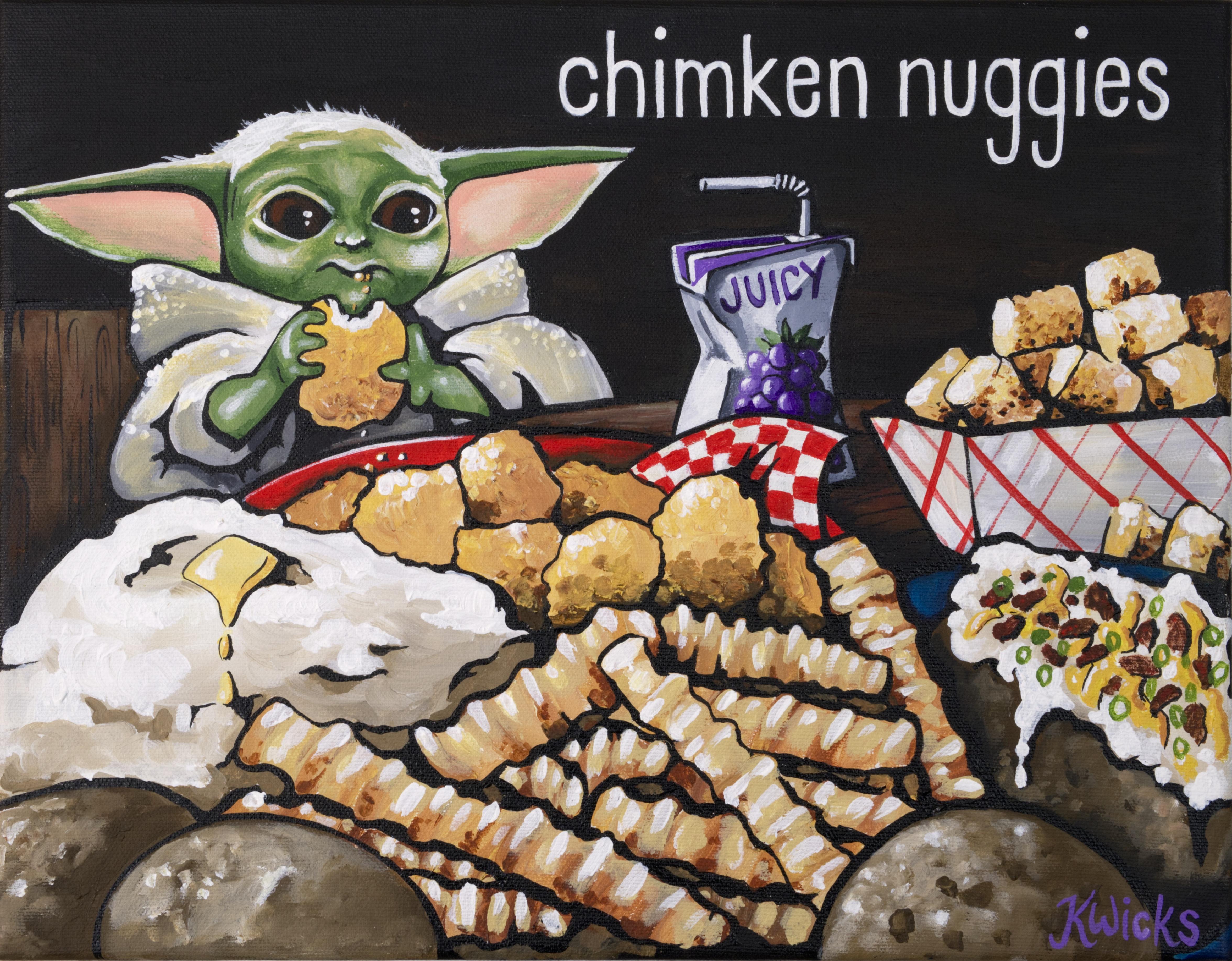 A commission painting I did for a friend! His partner loves Baby Yoda ...
