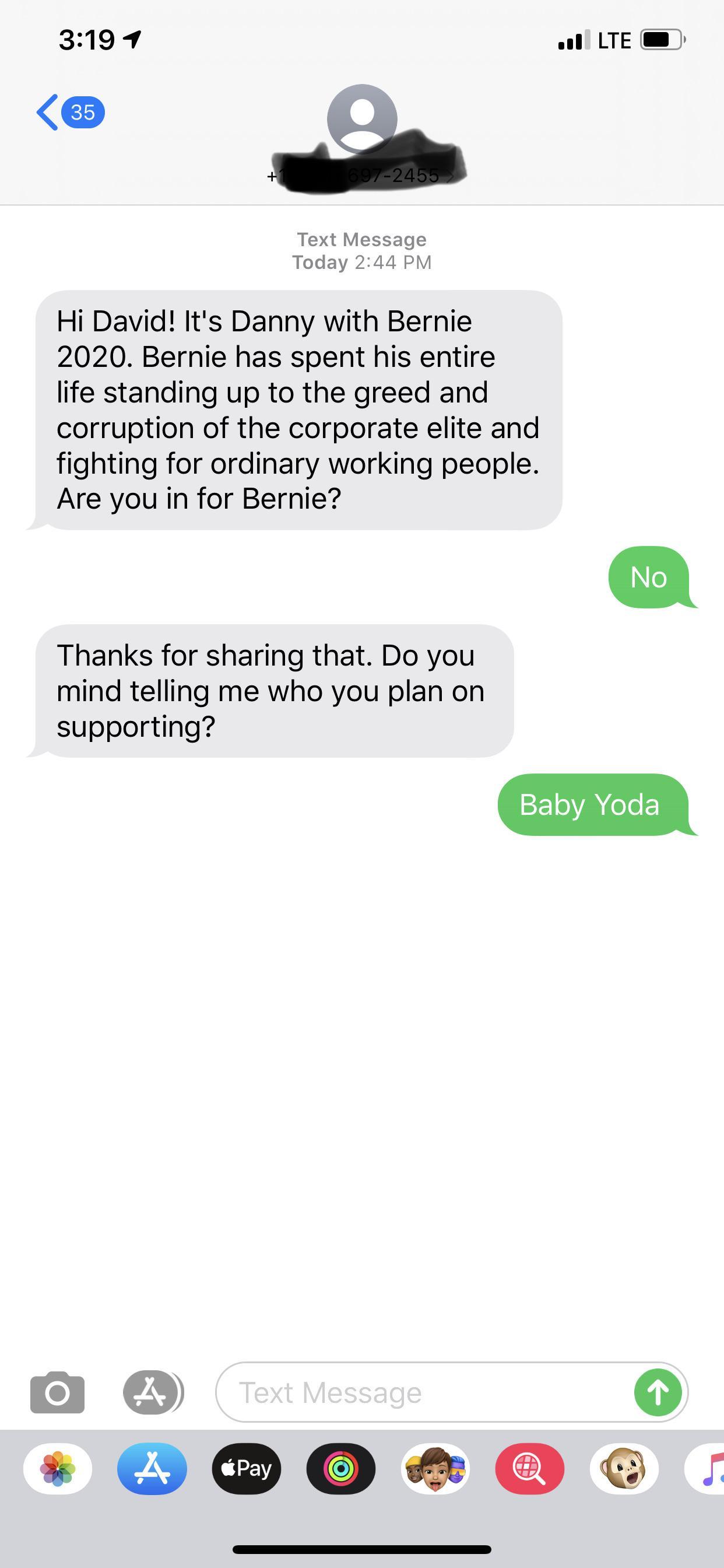 Got a weird text about who I’m supporting this year. It’s pretty clear ...