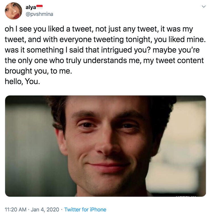 oh I see you liked a tweet, not just any tweet, it was my tweet, and ...