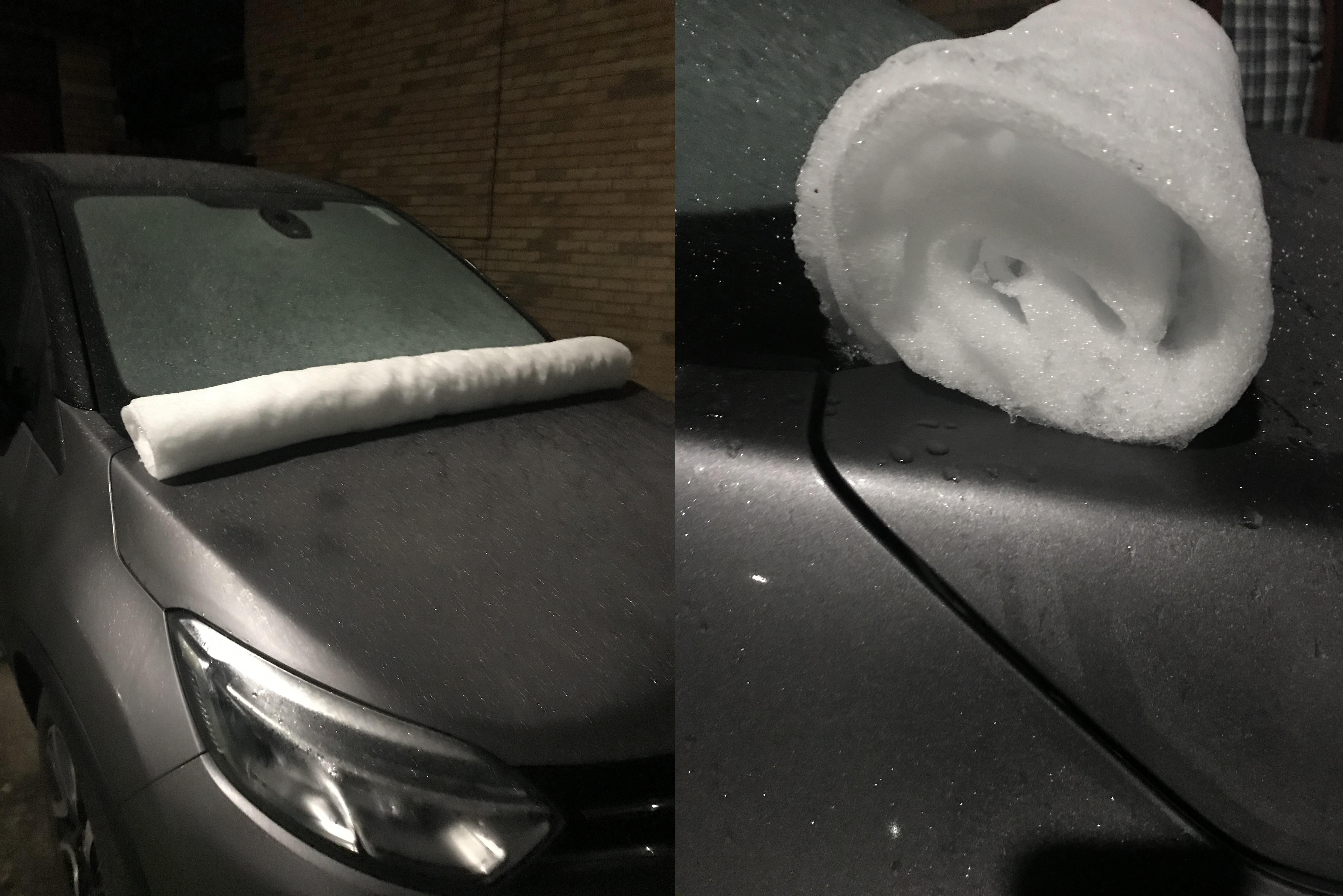 Frozen windscreen made the snow roll up into a burrito | /r ...