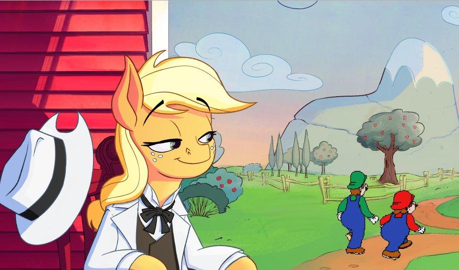 "Nice of Applejack to invite us over for a picnic, eh Luigi?" "I hope ...