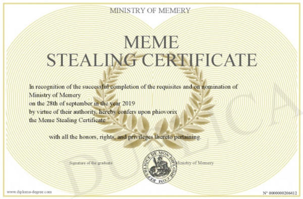 honorable certificate | Meme Stealing | Know Your Meme