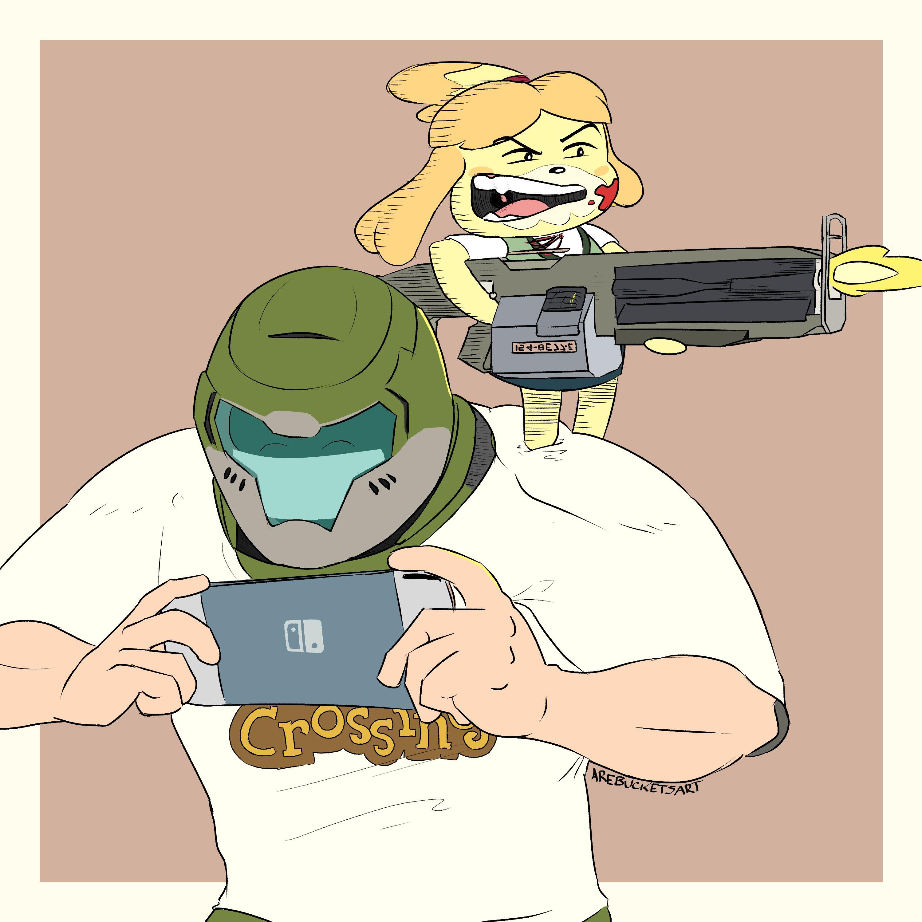 Isabelle/Doomguy art is the best. | Doomguy and Isabelle | Know Your Meme