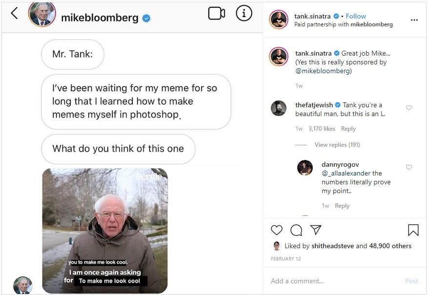 Bloomberg Meme 2020 Tank Sinatra | Mike Bloomberg's Sponsored Instagram ...