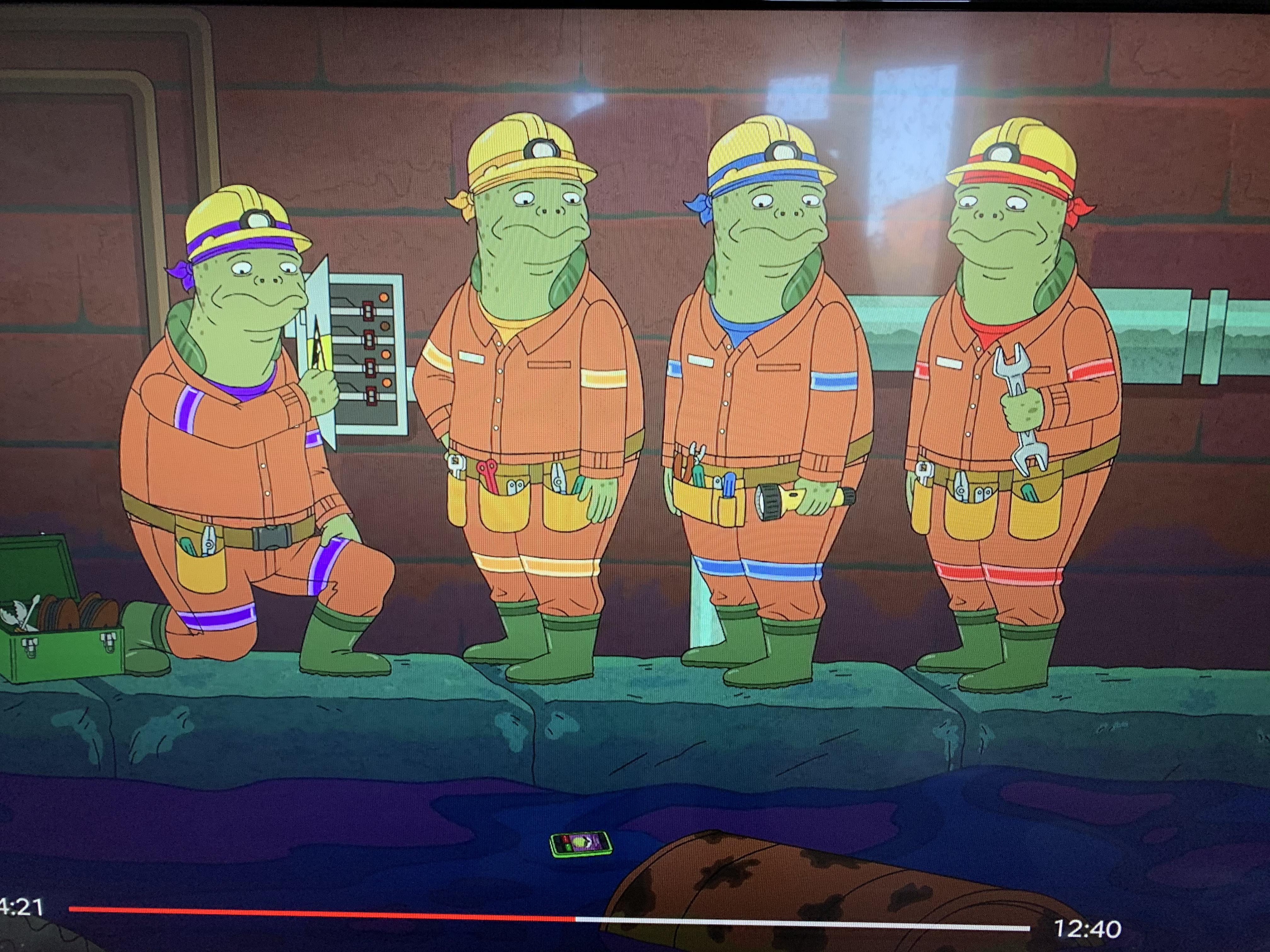 In s3 ep10 I just noticed the teenage mutant ninja turtles finally grew ...