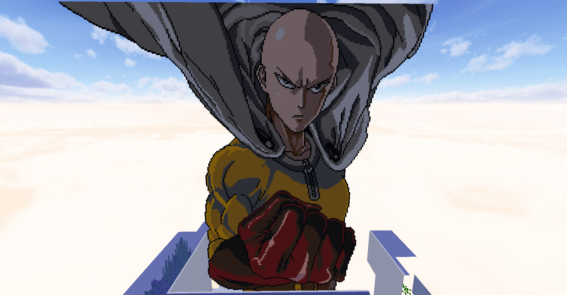 One of the players in my Minecraft server built Saitama from One Punch ...