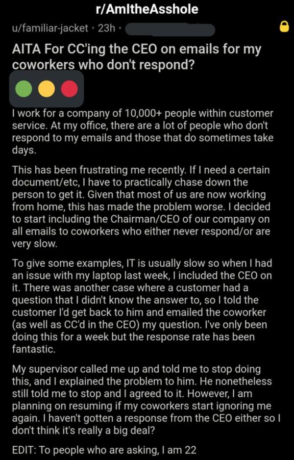 AITA CC'ing CEO | Know Your Meme