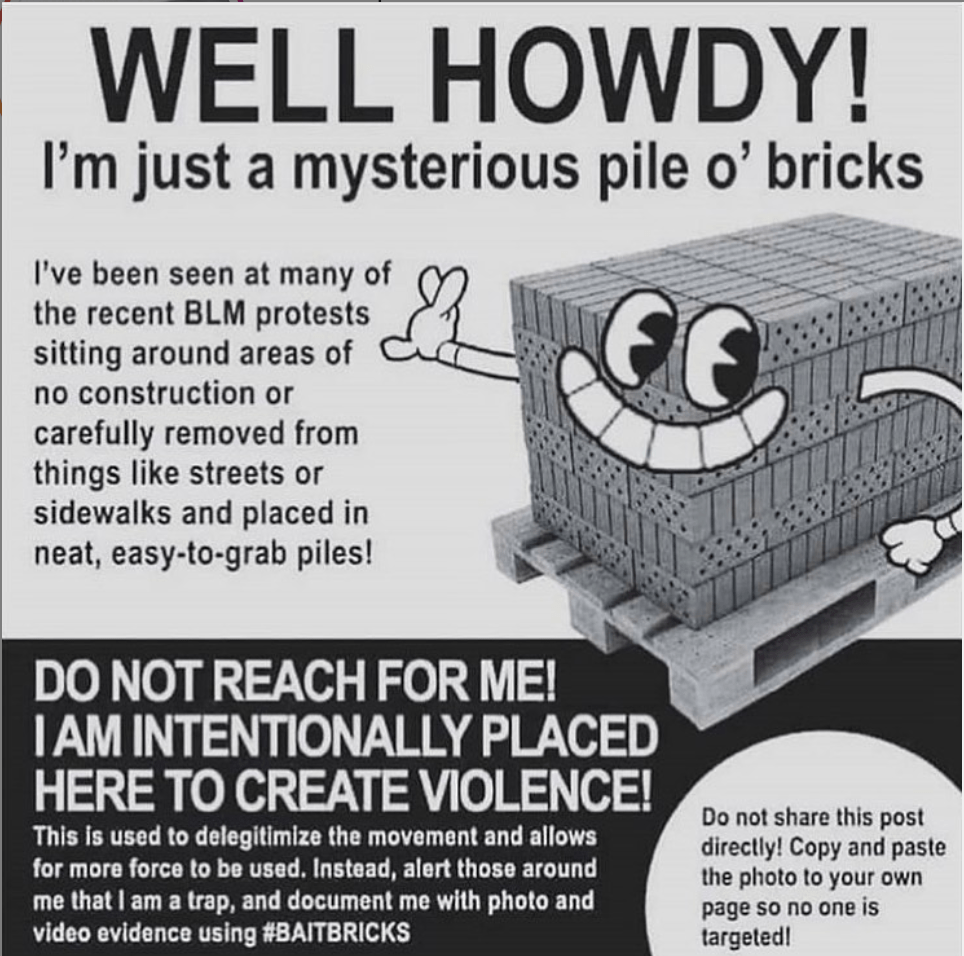 bait bricks warning | Pallets of Bricks At Protests | Know Your Meme