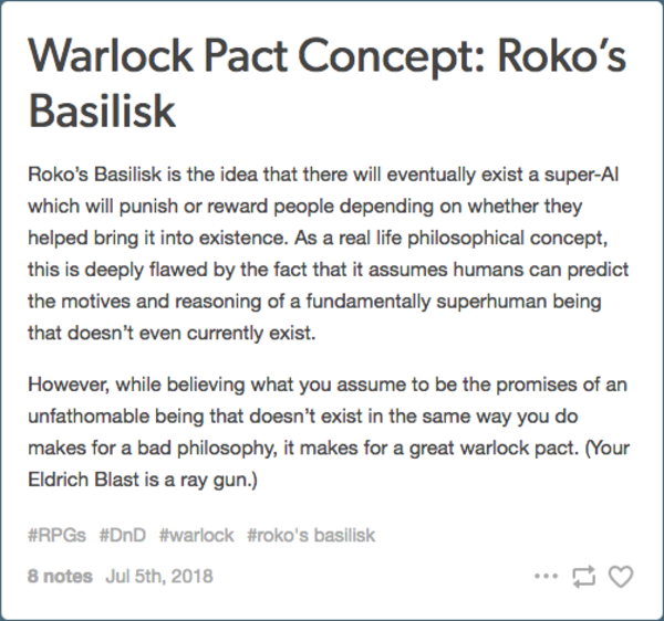 Warlock Pact Concept: Roko’s Basilisk | Roko's Basilisk | Know Your Meme