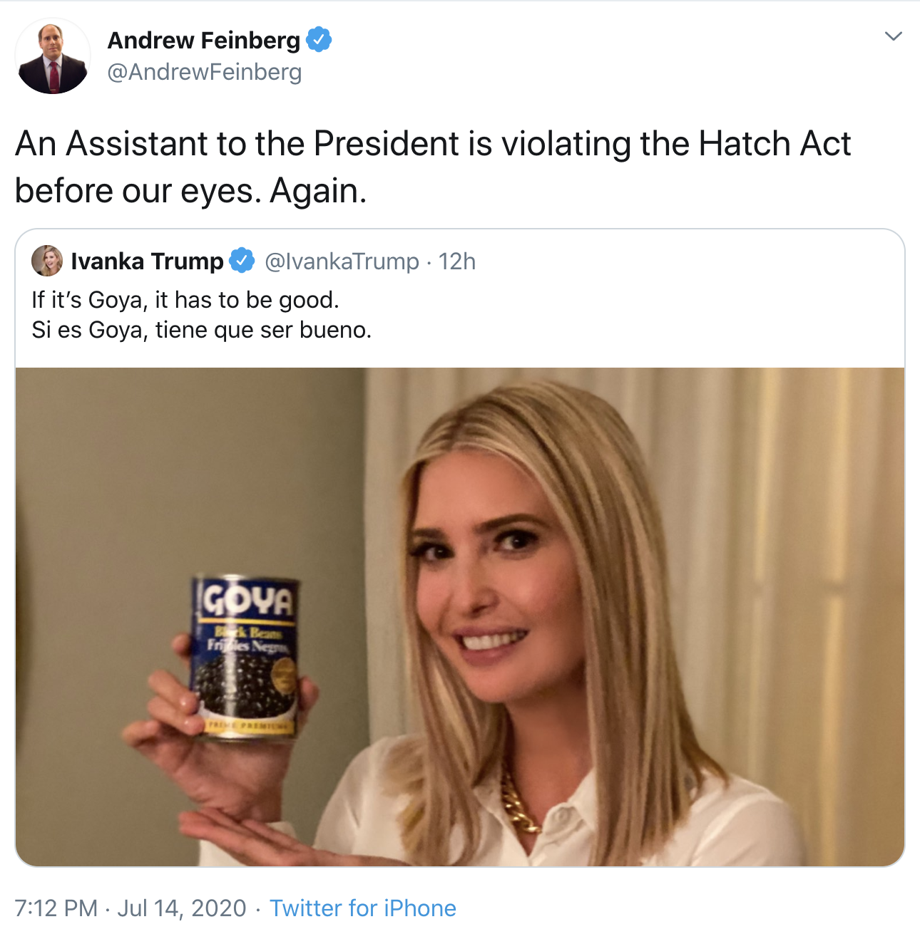 An Assistant to the President is violating the Hatch Act before our ...