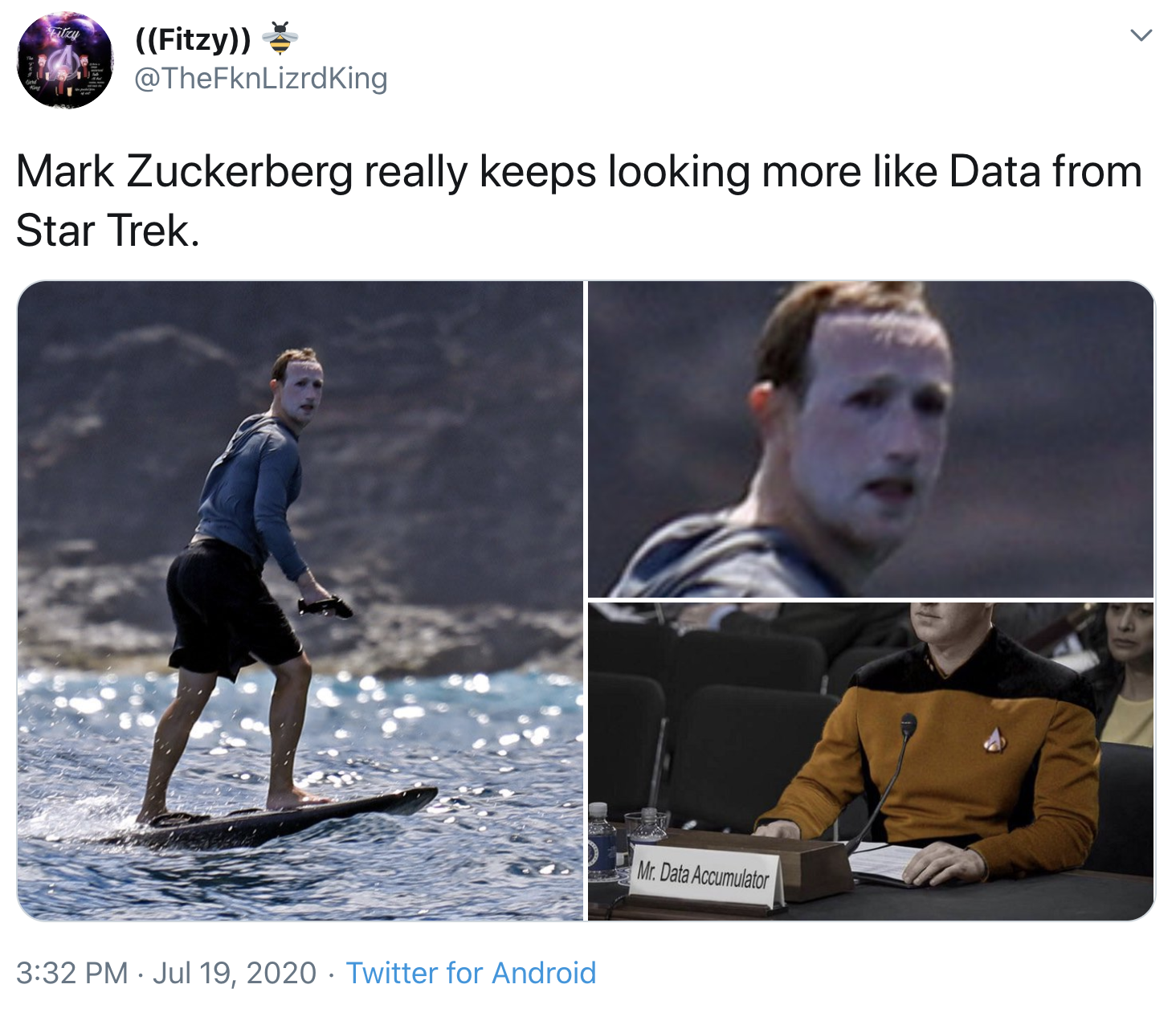 Mark Zuckerberg really keeps looking more like Data from Star Trek ...
