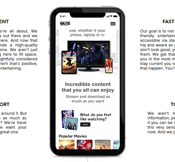 The Oaxis website shows a mockup of the app, running on an IPhone 5 ...