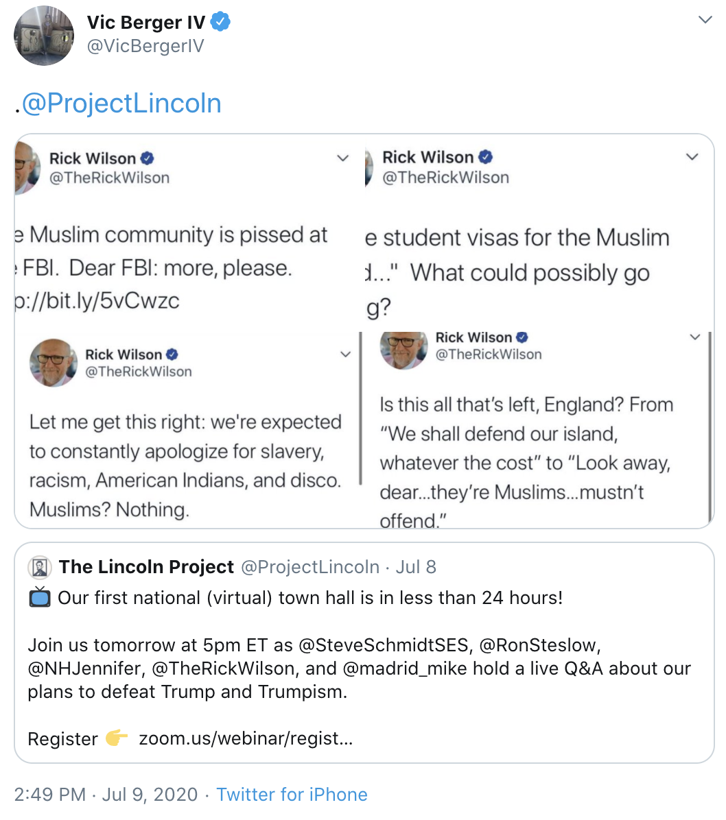 vic berger rick wilson tweet | The Lincoln Project | Know Your Meme